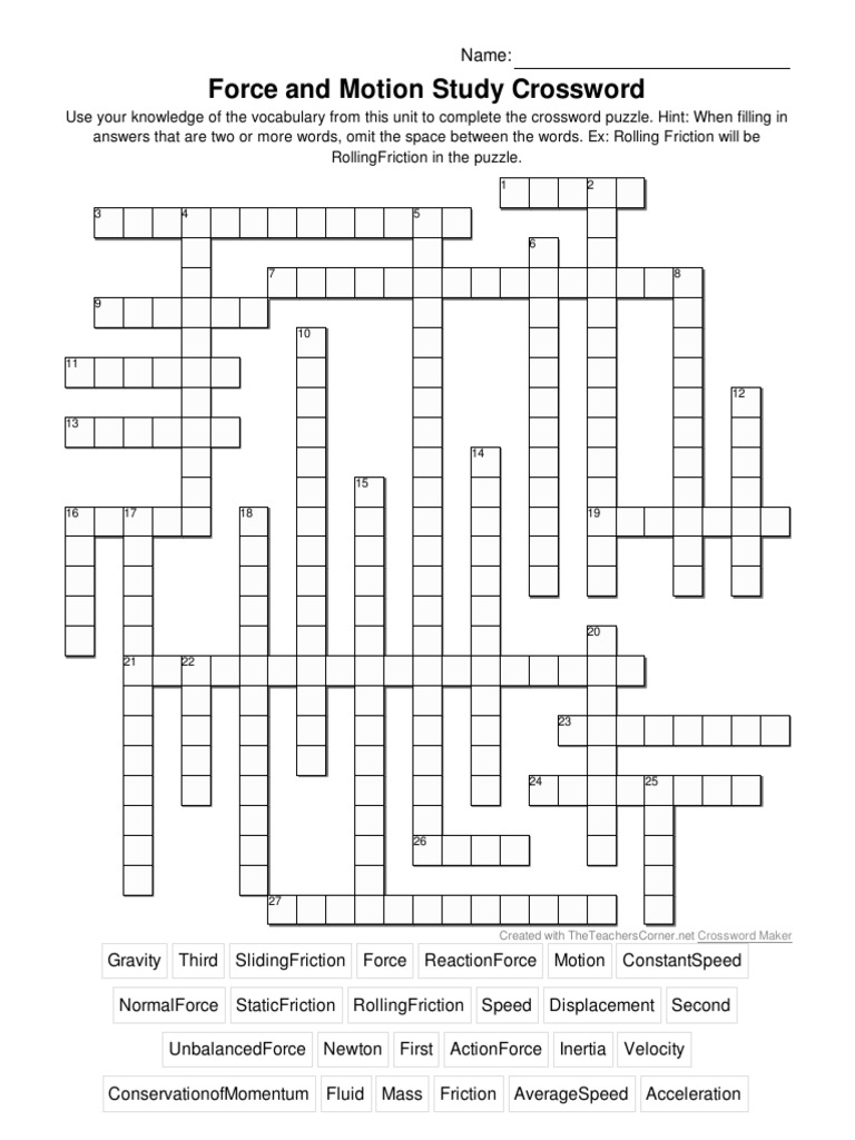 Crossword Puzzle | PDF | Friction | Force