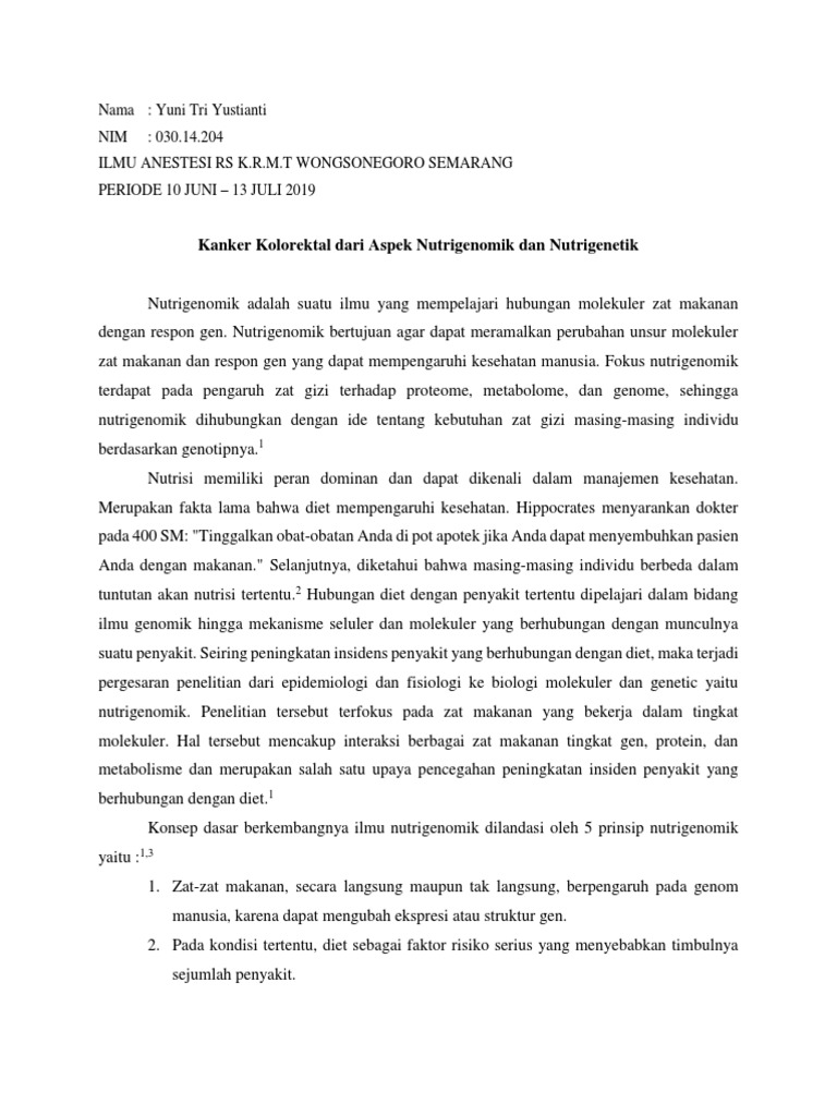 Tugas Hubungan Kanker Kolorektal Dilihat Dari Aspek Nutrigenomik Dan ...