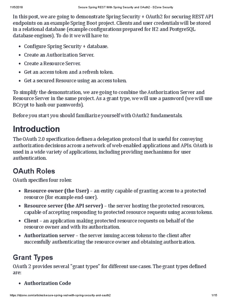 Secure Spring REST With Spring Security and OAuth2 - DZone Security | PDF | Representational ...