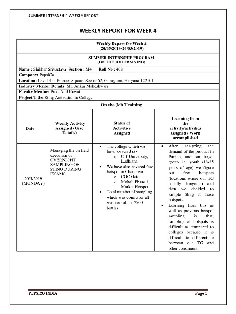 Shikhar Srivastava SIP Weekly Report 4 18408 | PDF | Business Economics | Business