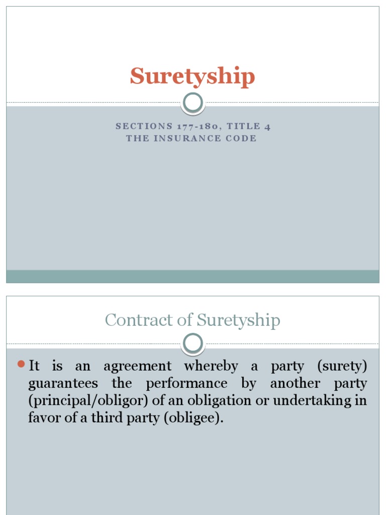Suretyship: Sections 177-180, Title 4 The Insurance Code | PDF | Surety ...