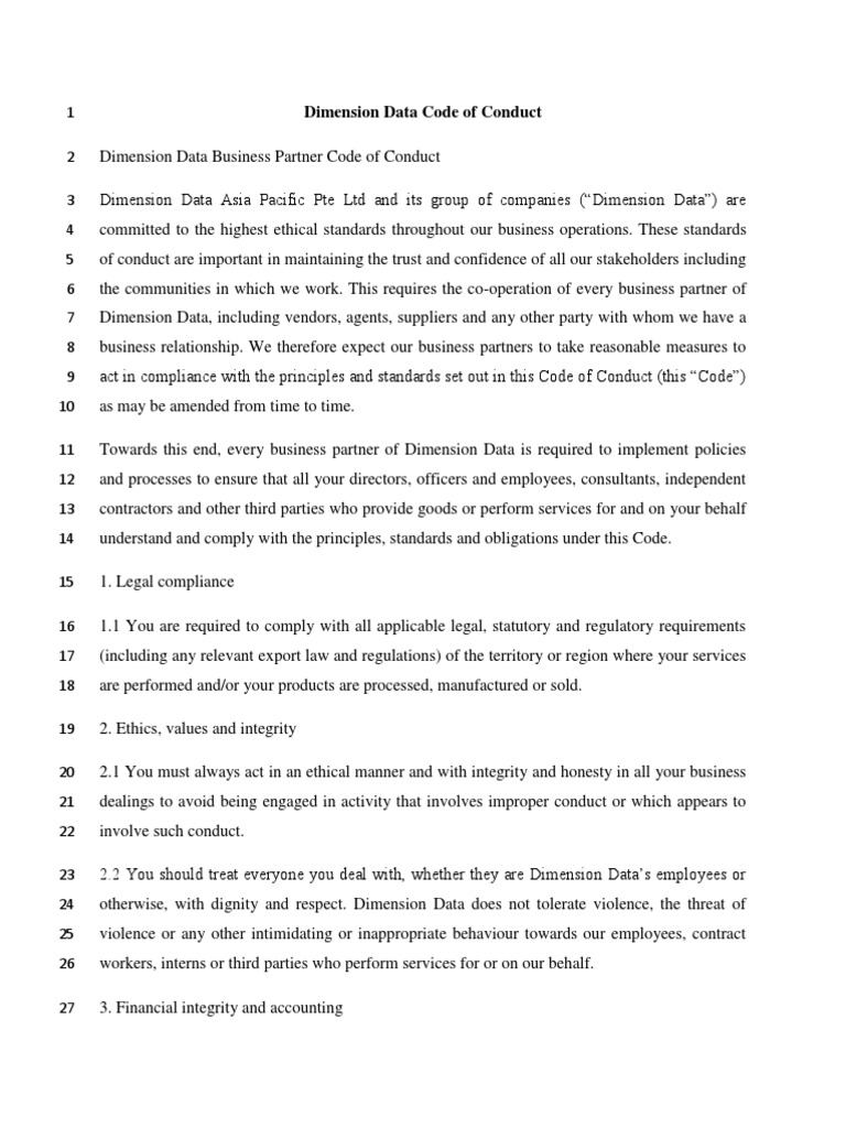 Dimension Data Code of Conduct | PDF | Insider Trading | Bribery