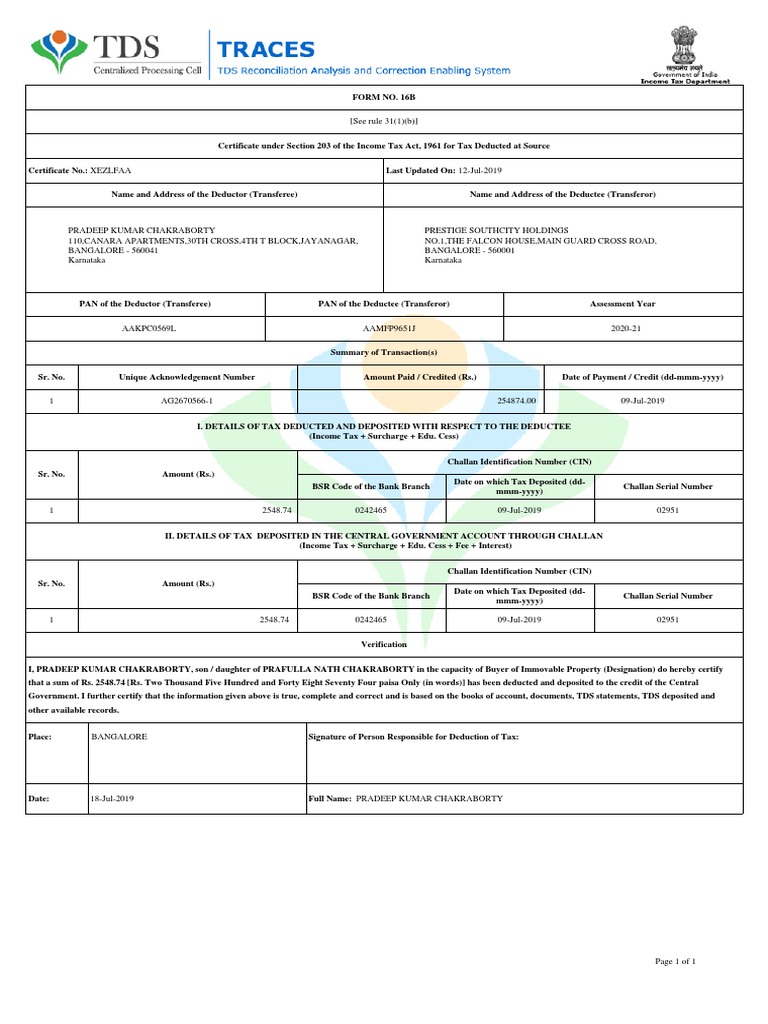 TRACES TDS July-2019 PDF | PDF | Fee | Taxes