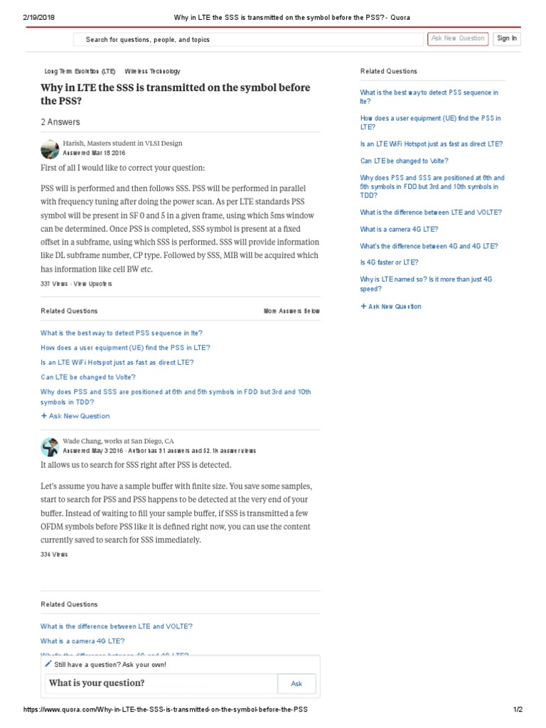 Why in LTE The SSS Is Transmitted On The Symbol Before The PSS - Quora ...