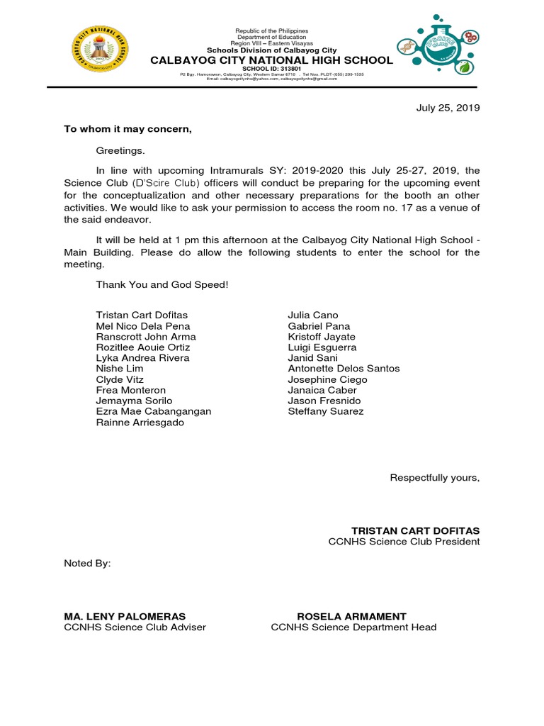 Excuse Letter (Intramurals) 2019 - 2020 | PDF