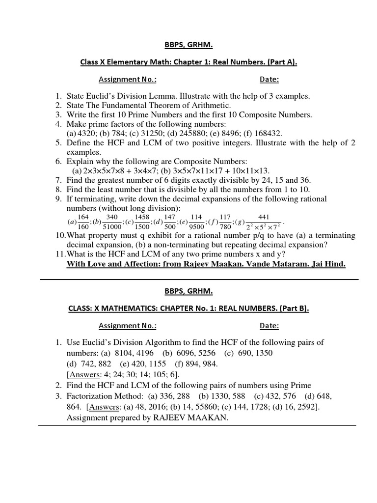 Math Assignment Real Numbers | Download Free PDF | Numbers | Prime Number