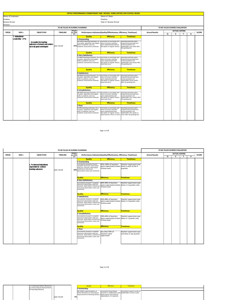 Opcrf Template For School Heads 04152019174309 | PDF | Classroom ...
