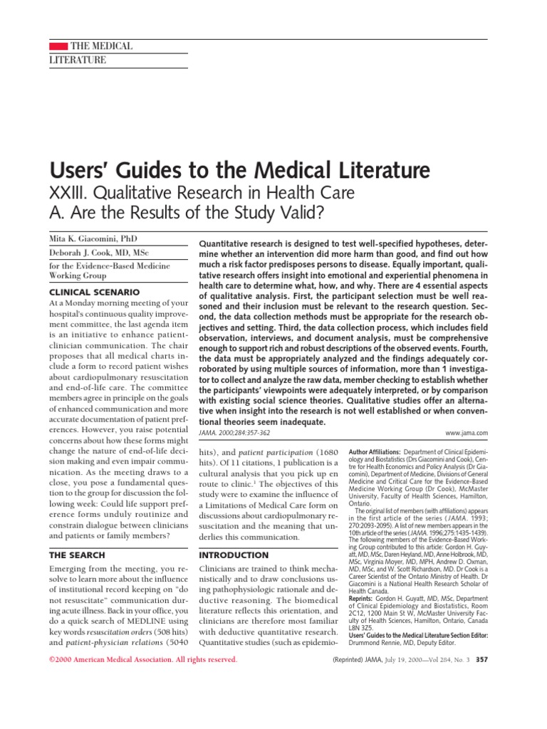 Users' Guides To The Medical Literature | PDF | Qualitative Research | Data