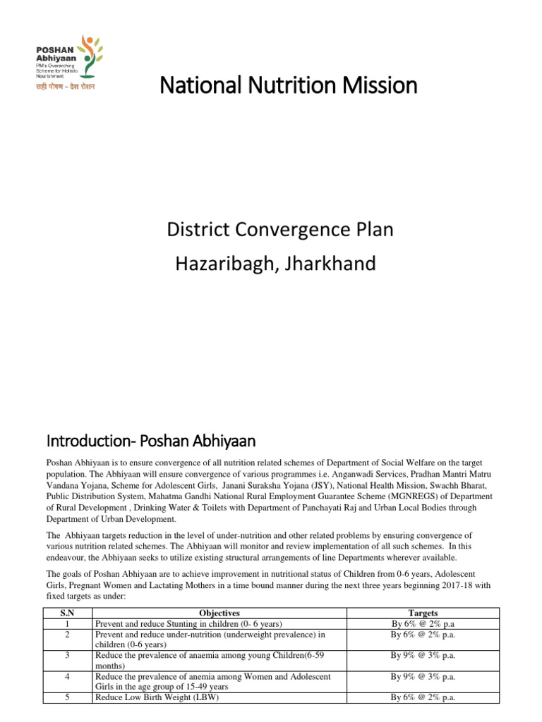 National Nutrition Mission: District Convergence Plan Hazaribagh ...