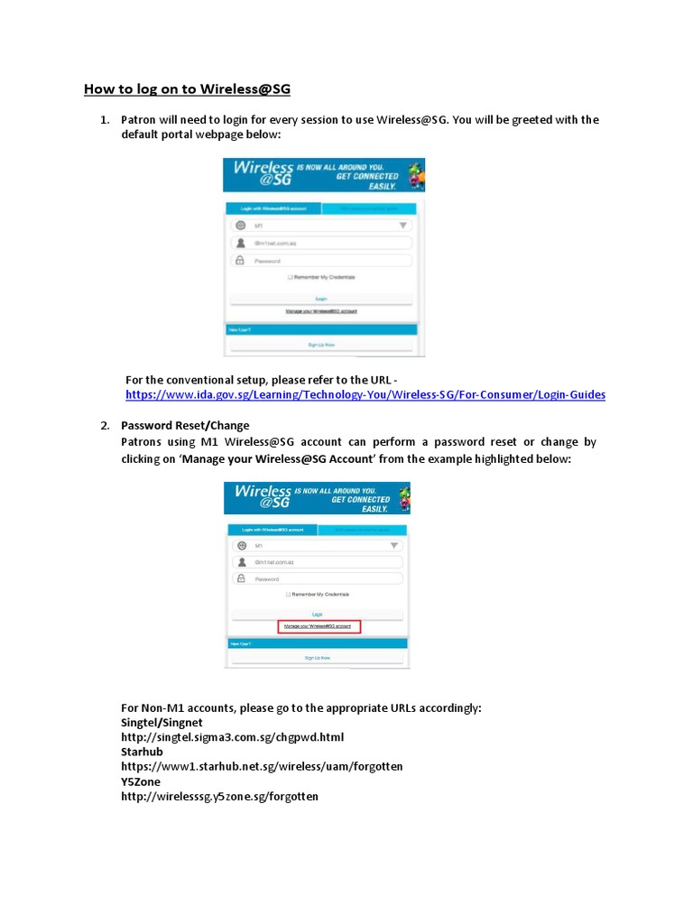 How To Log On To Wireless@SG: Singtel/Singnet Starhub Y5Zone | PDF