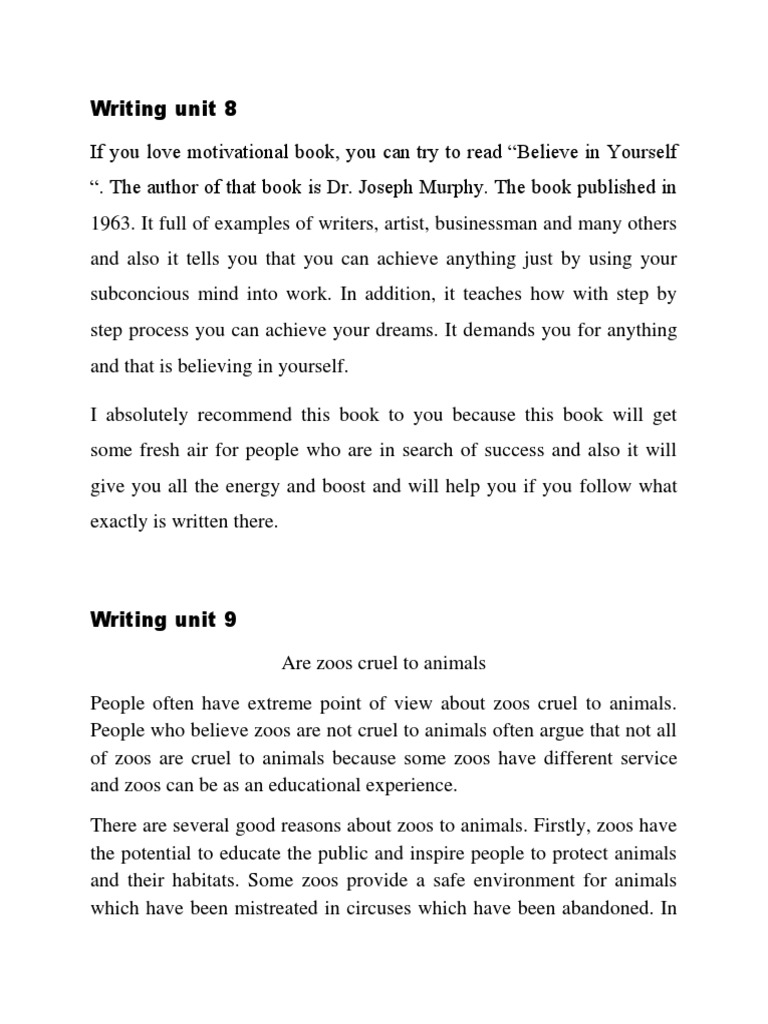 Writing Unit 8 | PDF | Zoo | Cruelty To Animals