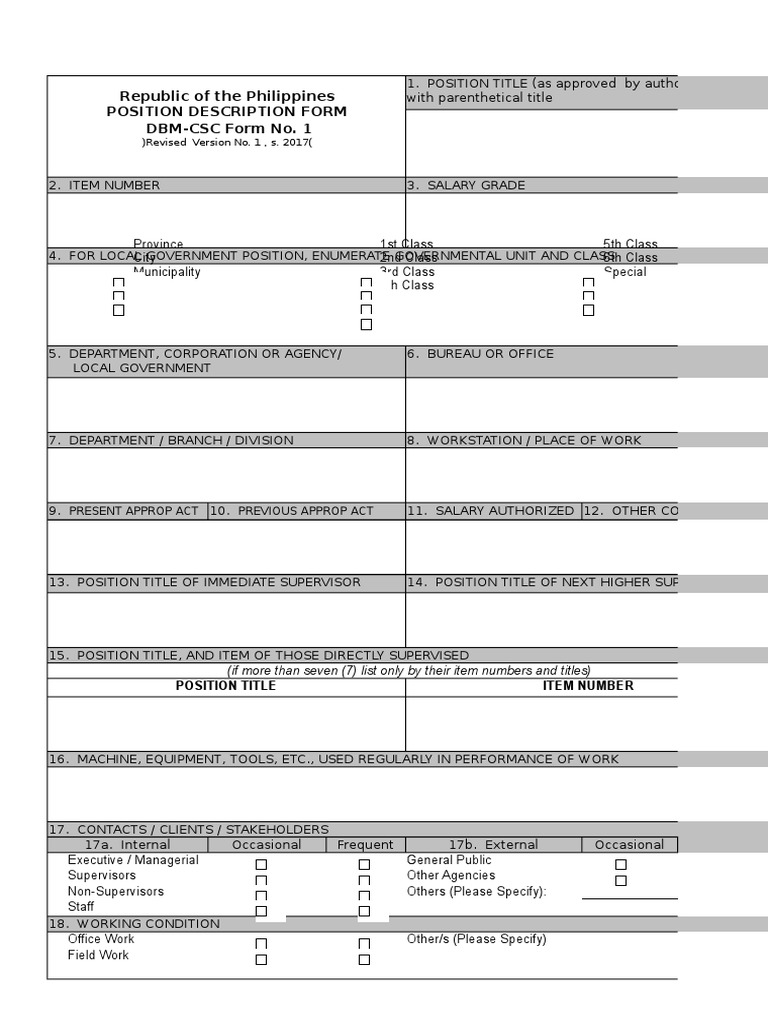 PDF - DBM-CSC Form No. 1 Position Description Forms - 2018 | PDF ...