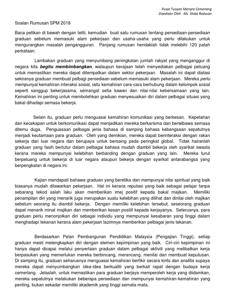 Contoh Latihan Rumusan SPM | PDF