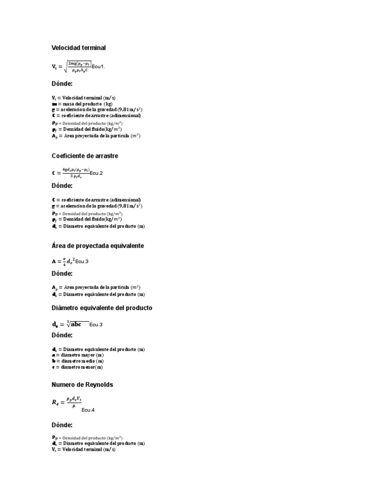 Cálculo de la Velocidad Terminal | PDF | Numero Reynolds | Masa
