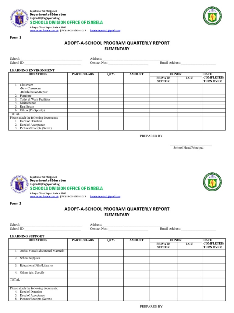 Adopt A School Form | PDF | Behavior Modification | Learning