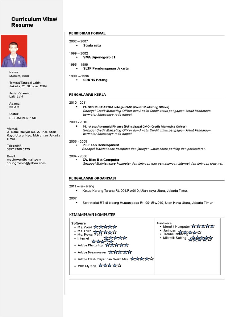 CV Muslim: Pengalaman CMO & IT | PDF