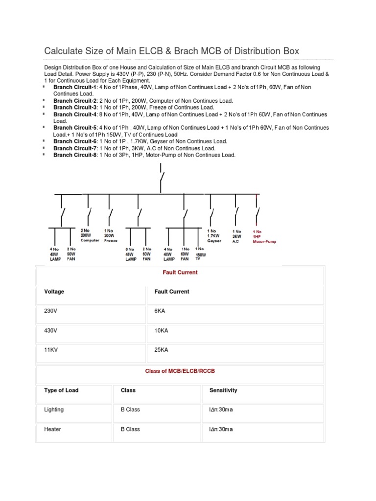 Calculate Size of Main ELCB & Brach MCB | PDF | Mains Electricity ...