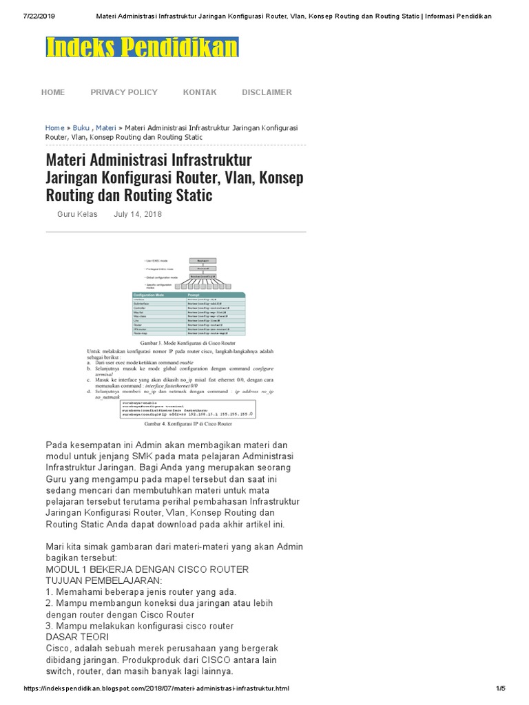 Materi Administrasi Infrastruktur Jaringan Konfigurasi Router, Vlan ...