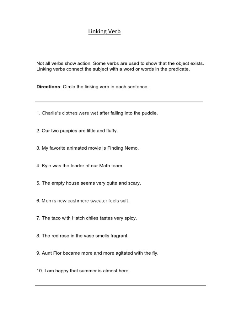 Linking Verb: Directions: Circle The Linking Verb in Each Sentence | PDF