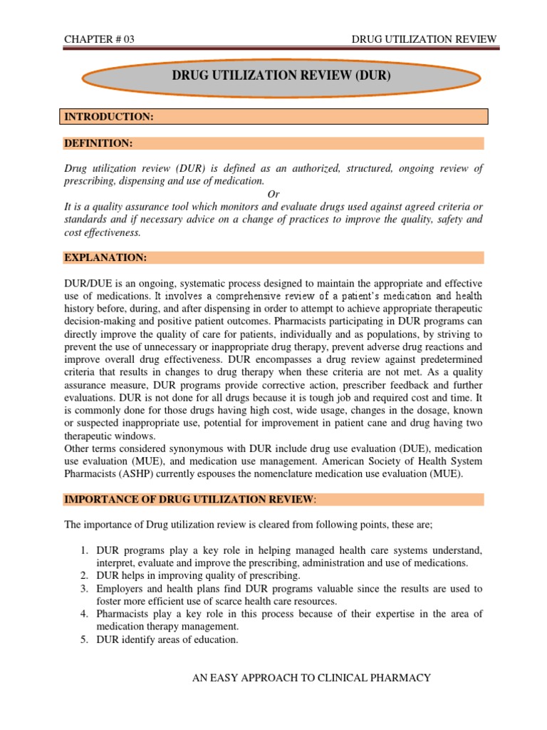 Drug Utilization Review (Dur) : Definition | PDF | Pharmacy | Medical ...