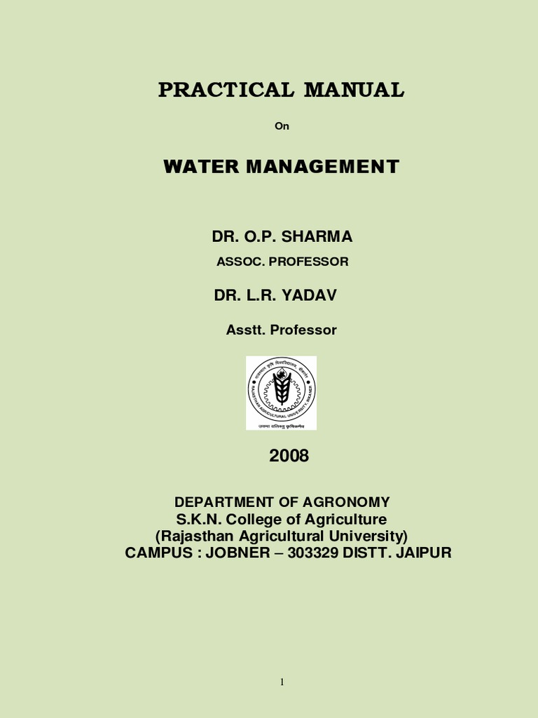Practical Manual on Water Management | PDF | Ph | Chemistry