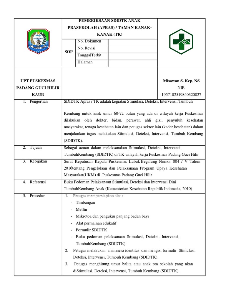 Sop Sdidtk Apras | PDF
