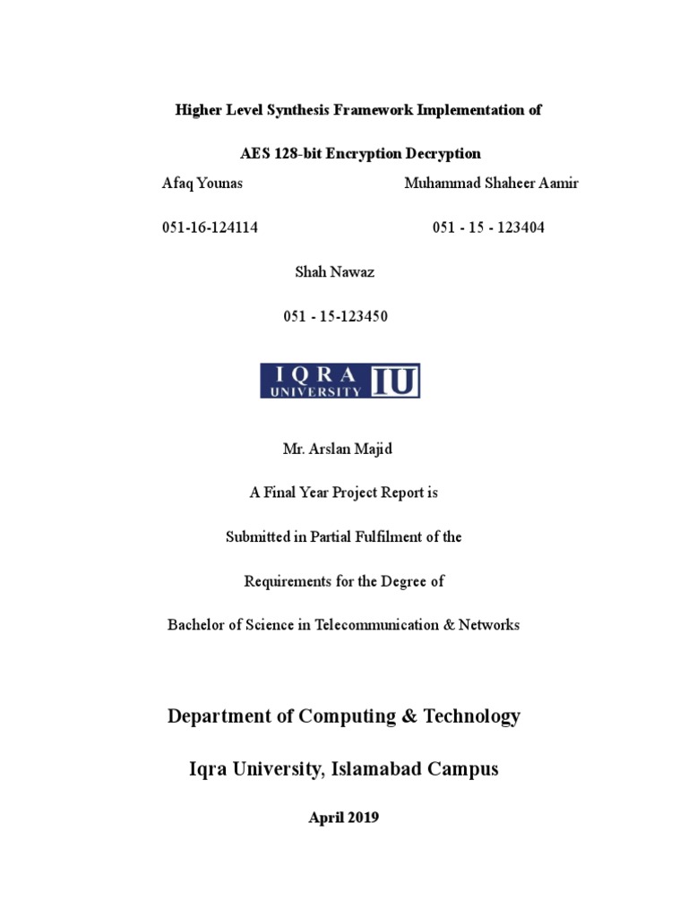 Encryption and Description Using AES Final Year Project Report | PDF ...