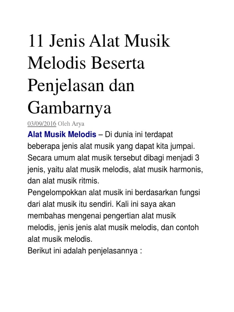 11 Jenis Alat Musik Melodis Beserta Penjelasan Dan Gambarnya | PDF