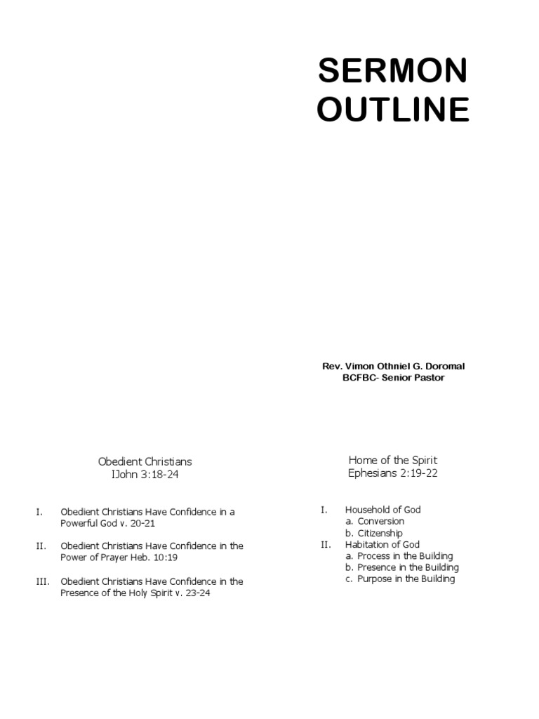 Sermon Outline: Rev. Vimon Othniel G. Doromal BCFBC-Senior Pastor ...