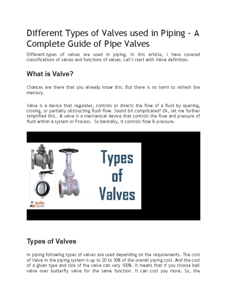 Types of Valves in Piping Guide | PDF | Valve | Home Appliance