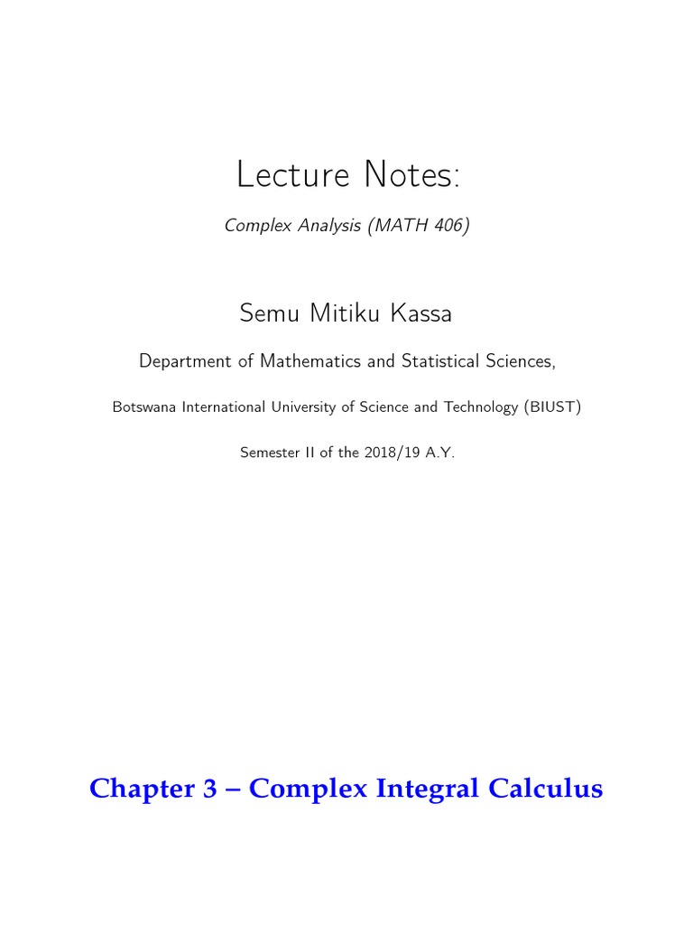 LectNote Math406 PDF | PDF | Complex Analysis | Integral