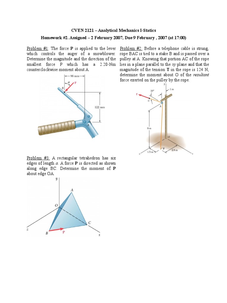 Homework Problems in Statics: Moments, Forces on Pulleys, and Moments ...
