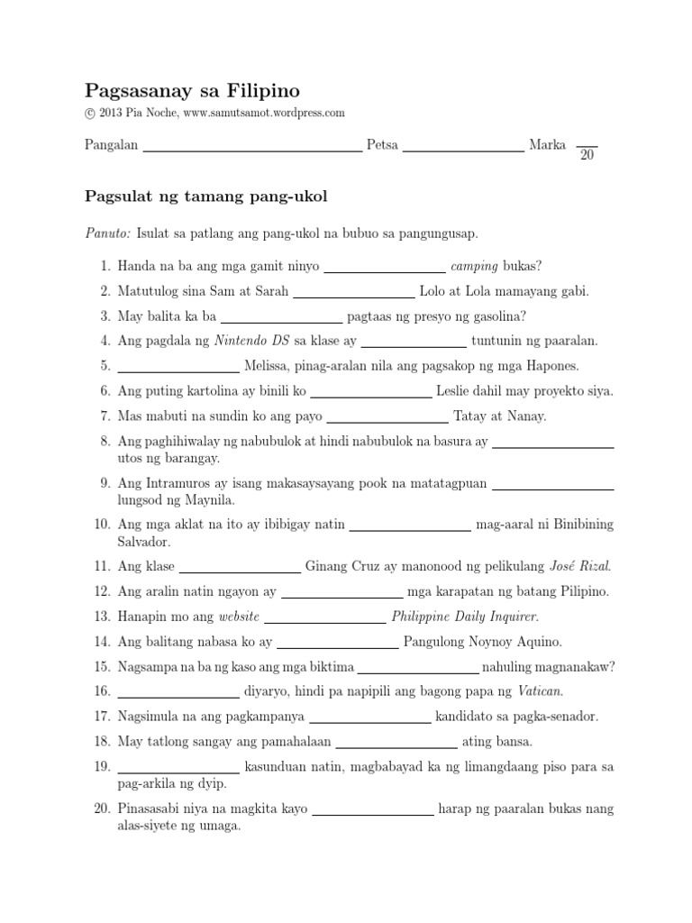 Pagsulat NG Tamang Pang Ukol 1 1 | PDF