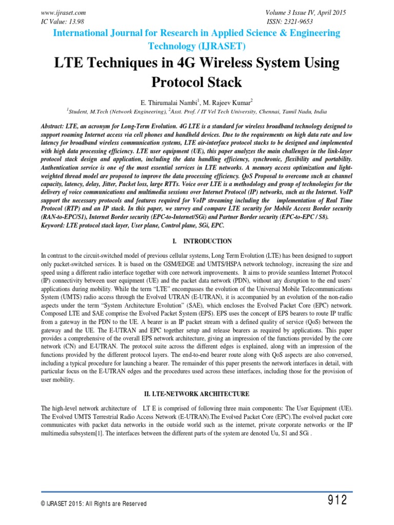 LTE Techniques in 4G Wireless System Using Protocol Stack | PDF | Computer Network | Voice Over Ip