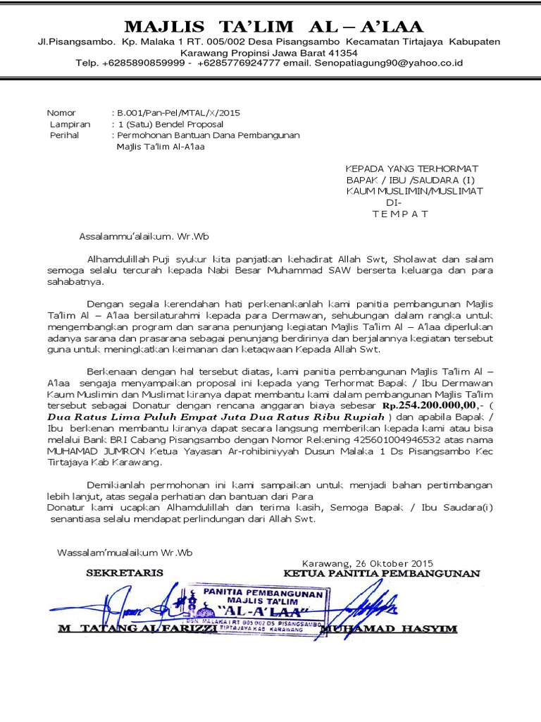 Proposal Pembangunan Majlis Ta'lim | PDF