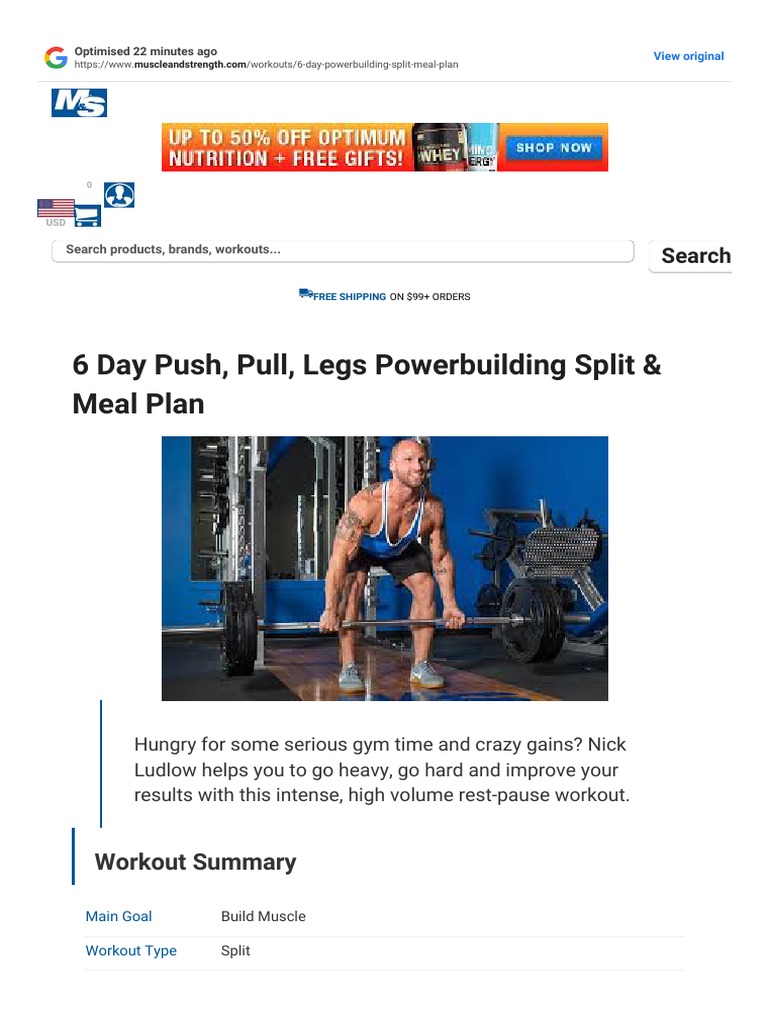 6 Day Push, Pull, Legs Powerbuilding Split & Meal Plan - Muscle ...