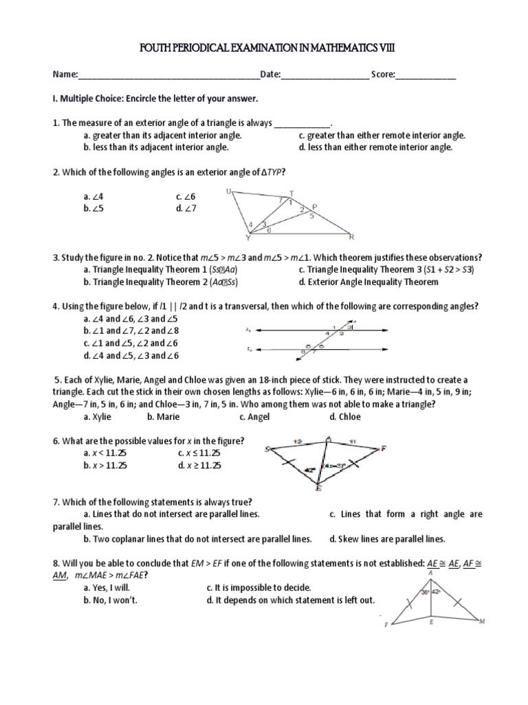 Grade 8 Angles Examination PDF | PDF | Triangle | Angle