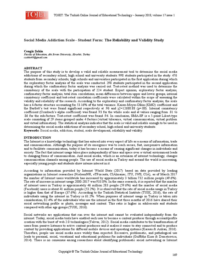 Social Media Addition Scale Study | PDF | Factor Analysis | Validity ...