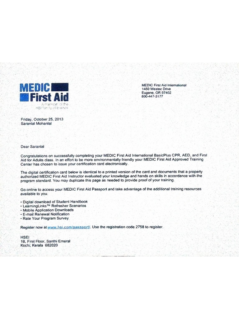 Medic First Aid Certificate | PDF