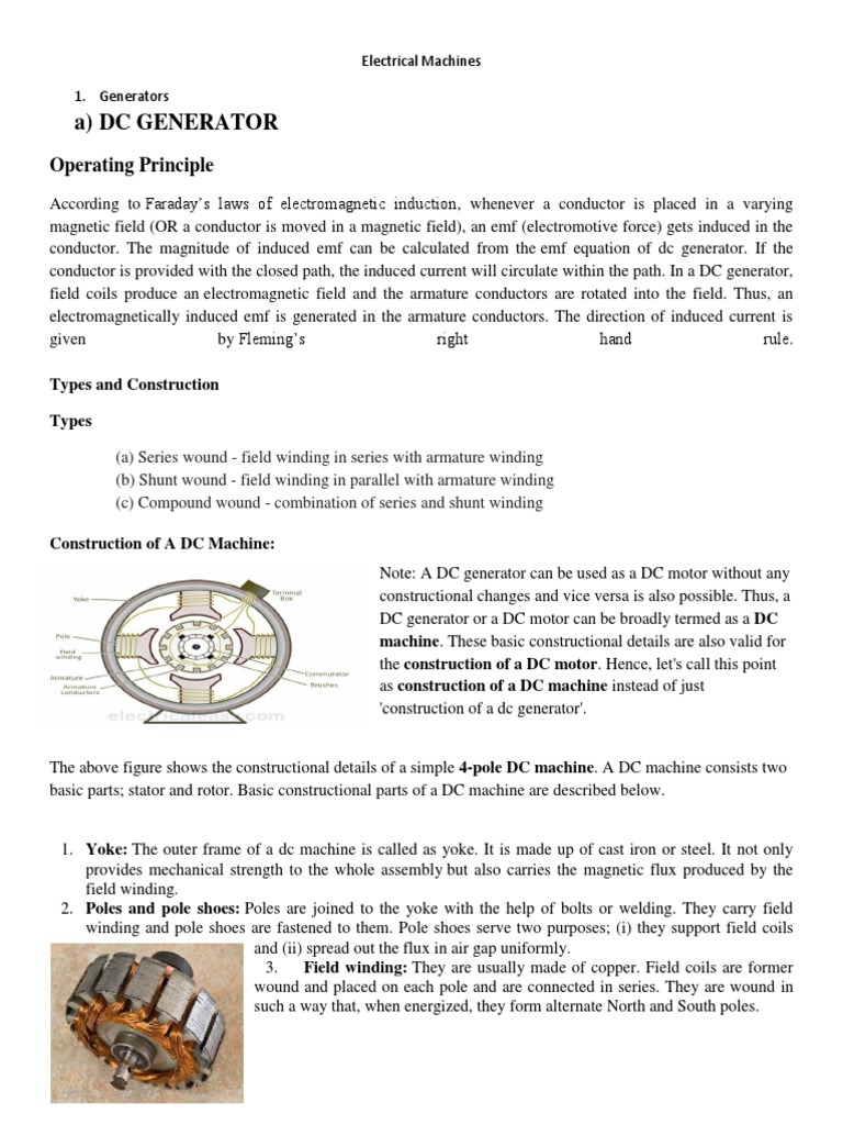 A) DC Generator: Operating Principle | PDF | Transformer | Electric Motor