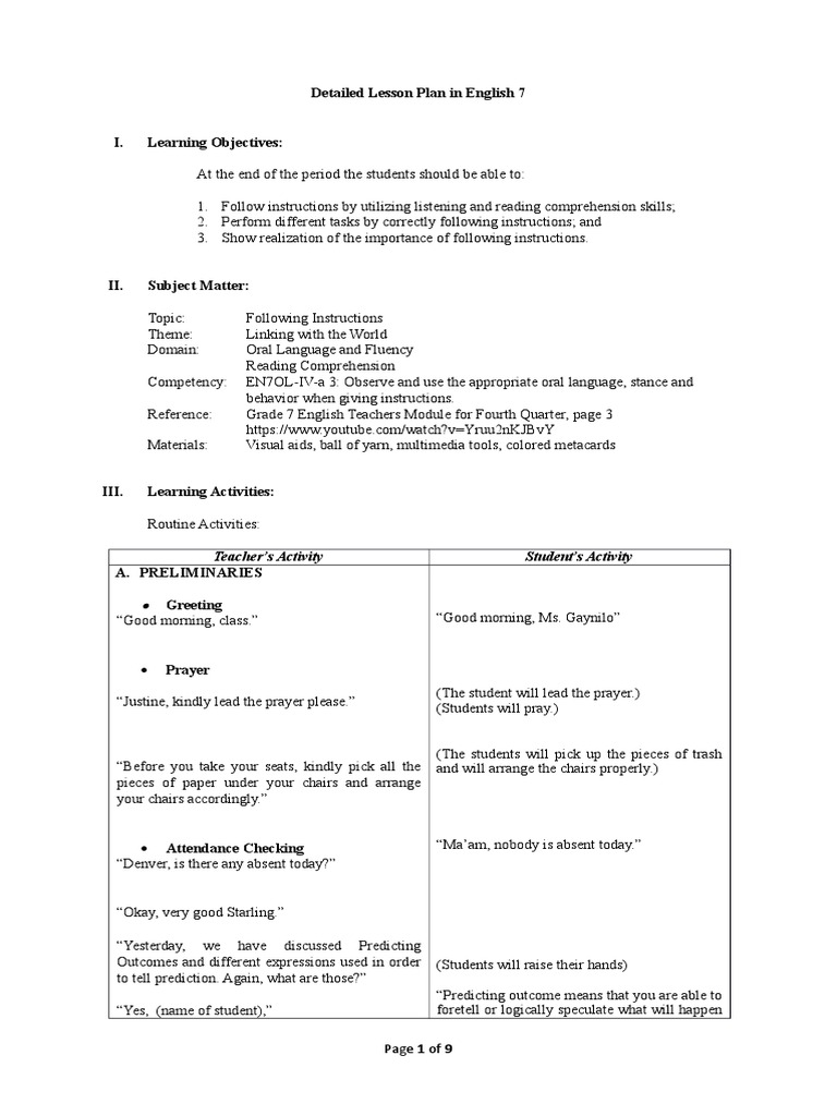 LP Grade 7 English | PDF | Rubric (Academic) | Paragraph