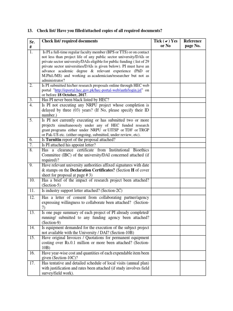 Check List/ Have You Filled/attached Copies of All Required Documents ...