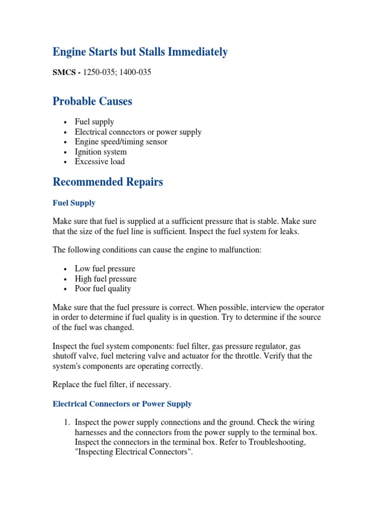 Engine Starts But Stalls Immediately | PDF