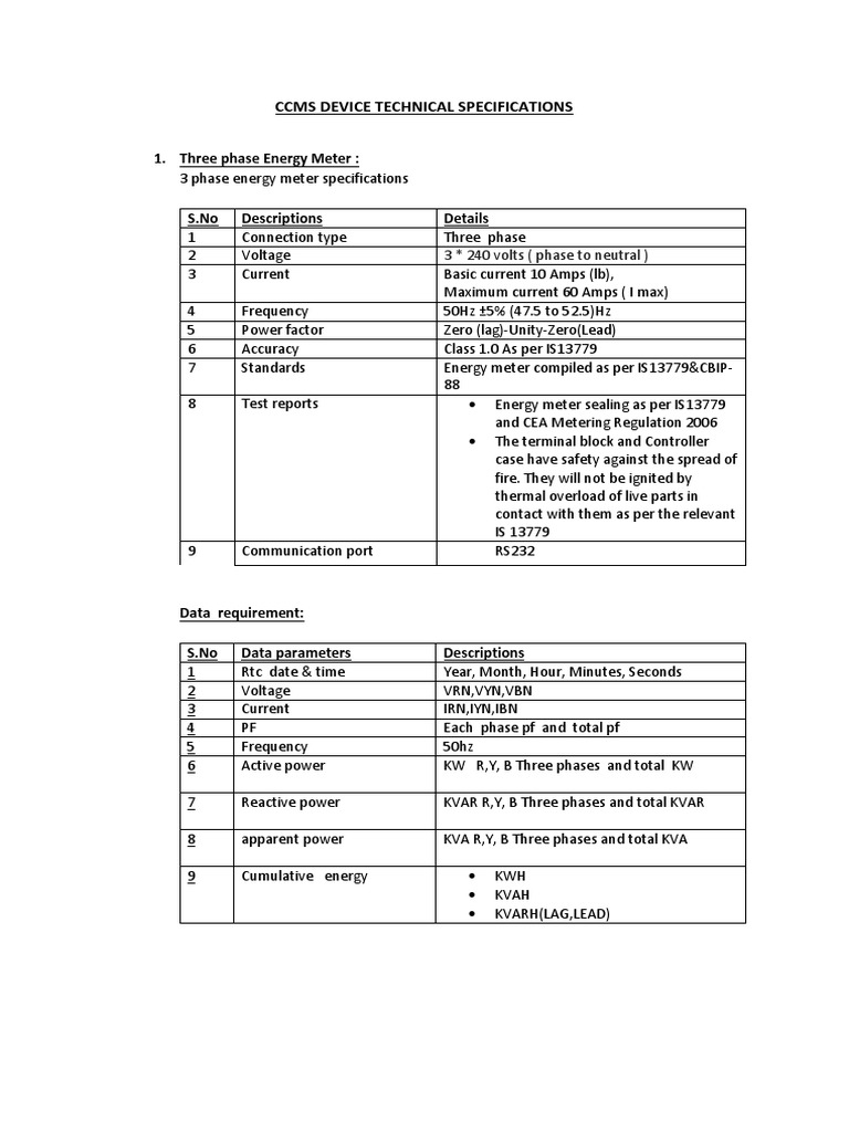 Three Phase Energy Meter Specs | PDF | Science & Mathematics