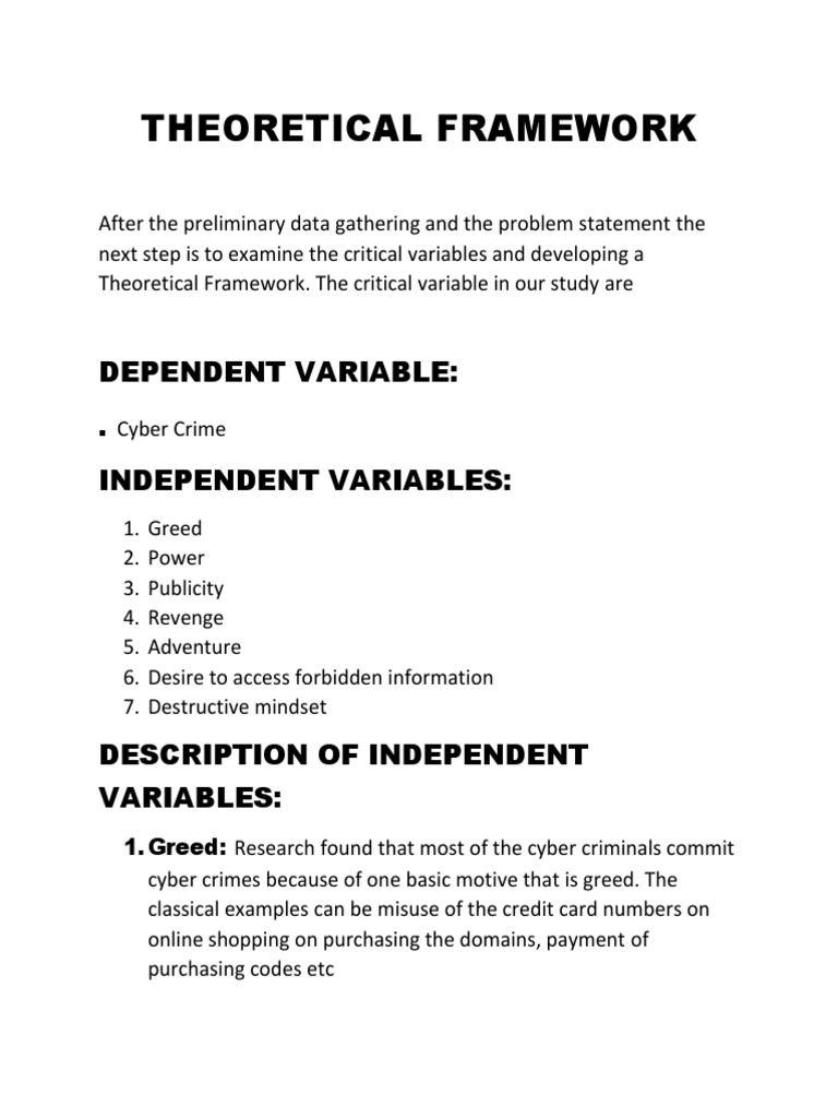 Theoretical Framework: Dependent Variable: - Independent Variables ...