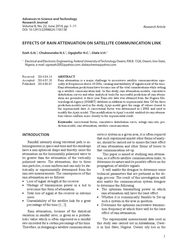 Effects of Rain Attenuation On Satellite Communication Link | PDF ...