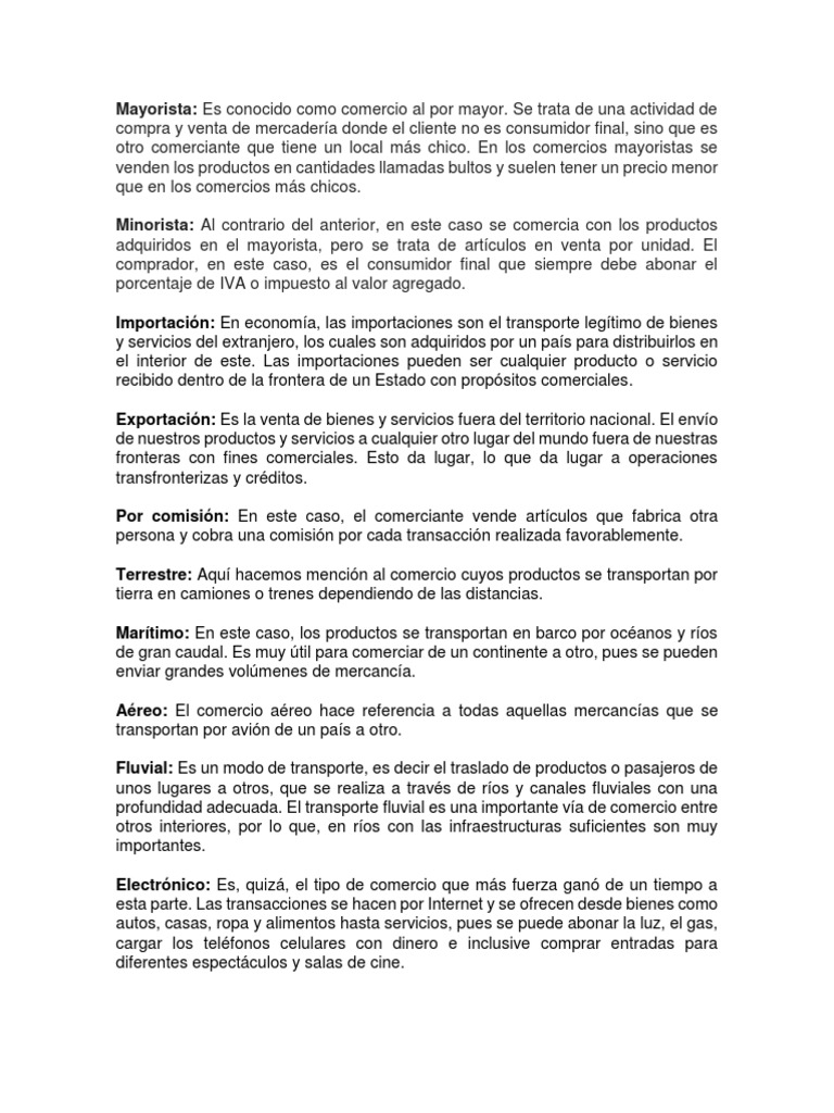 Tipos de Comercio y sus Características | PDF | Comercio | Al por menor