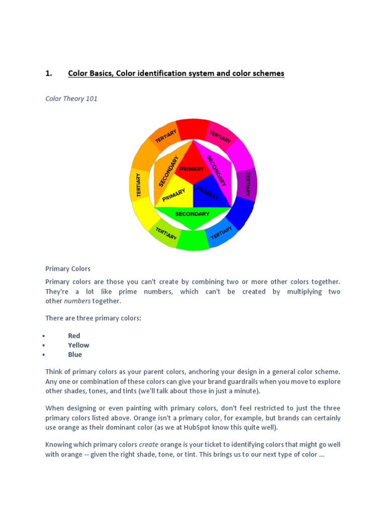 Color Basics, Color Identification System and Color Schemes | PDF ...