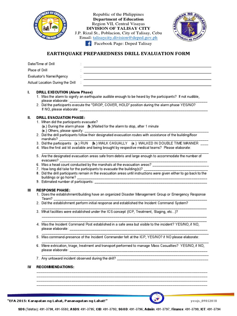 Eq Drill Evaluation Sheet | PDF | Emergency Evacuation | Disaster ...