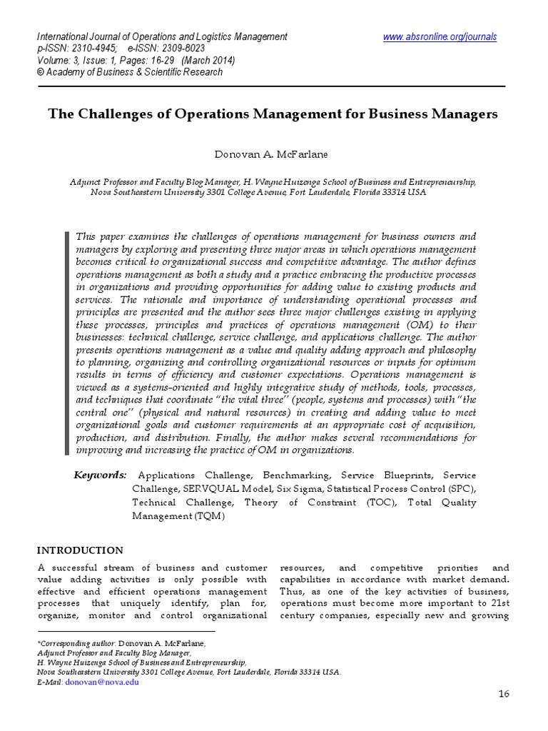 The Challenges of Operations Management PDF | PDF | Operations ...